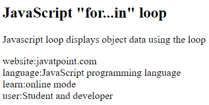 JavaScript for...in Loop - Tpoint Tech